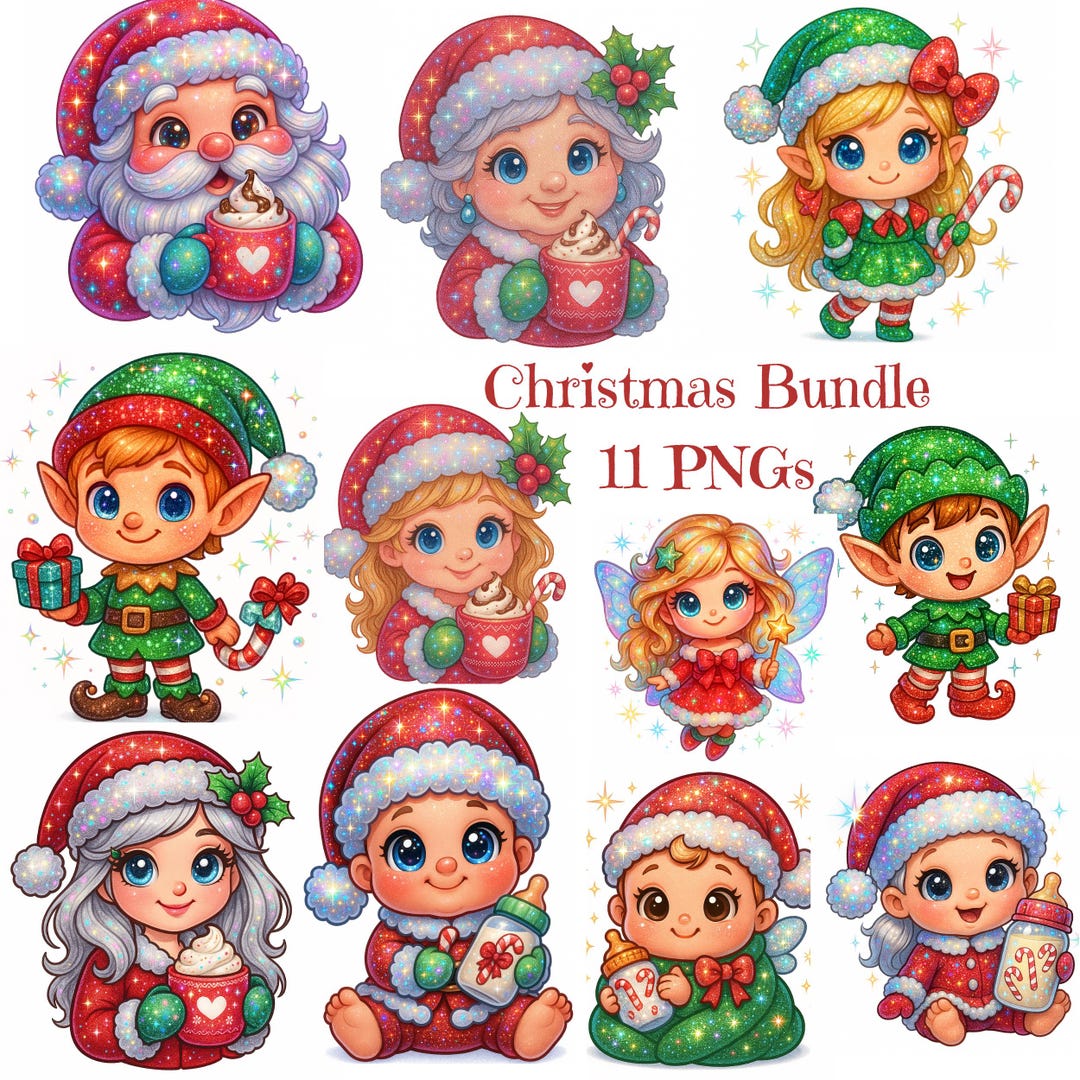 Kawaii Glitter Christmas PNG Clipart Bundle (digital Download) - Etsy