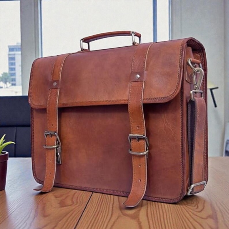 Leather Laptop Briefcase Messenger | Handmade Vintage Brown Goat ...