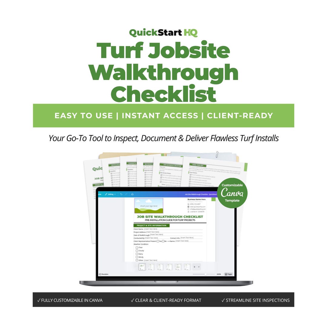 Turf Jobsite Walkthrough Checklist – Customizable Canva Template ...