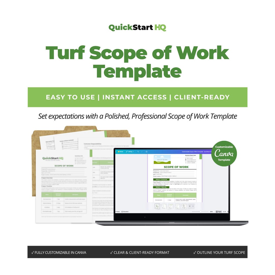 Turf Scope of Work Template – Customizable Canva + Fillable PDF for ...