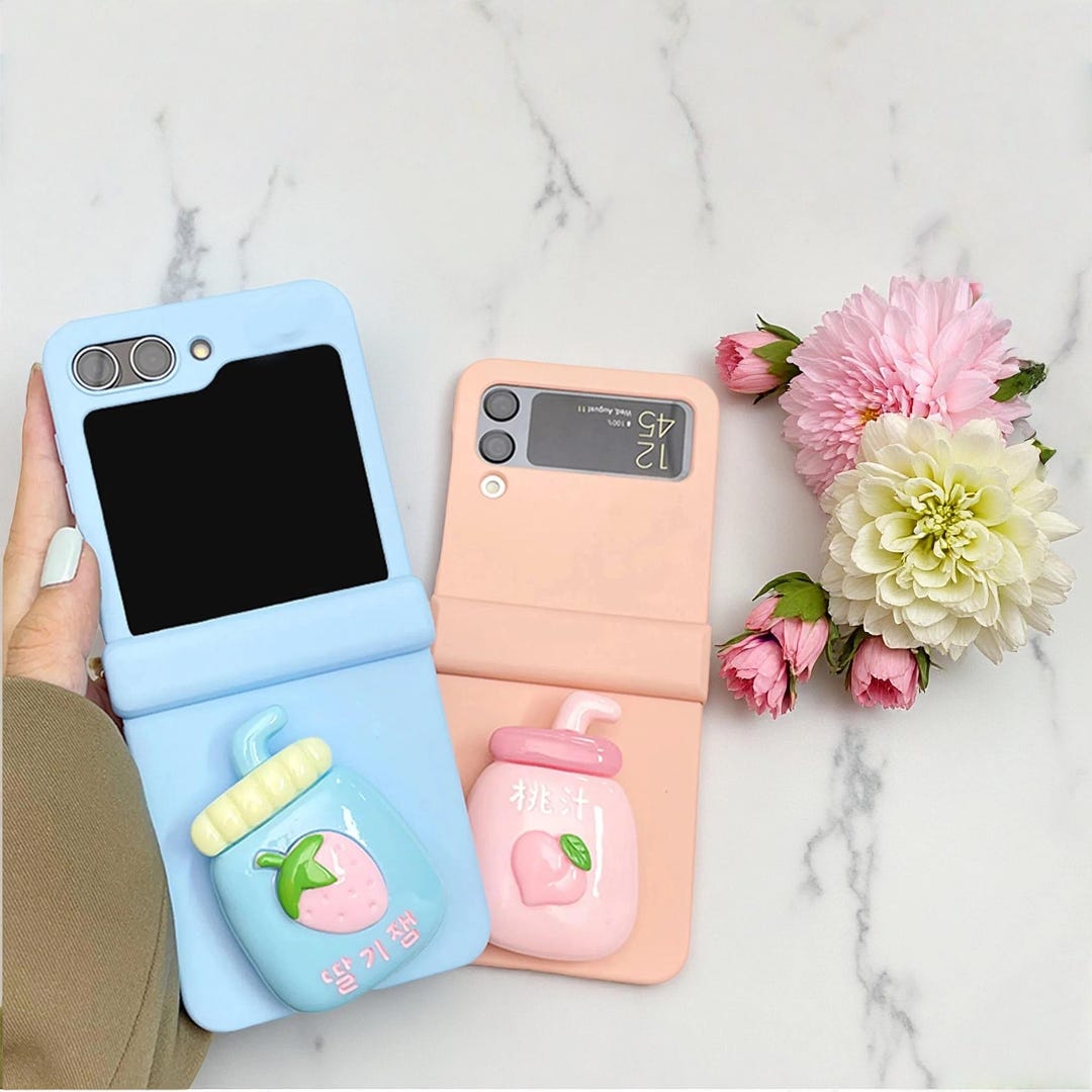 Cute Korean Cartoon Peach Strawberry Bracket Case for Samsung Galaxy Z ...
