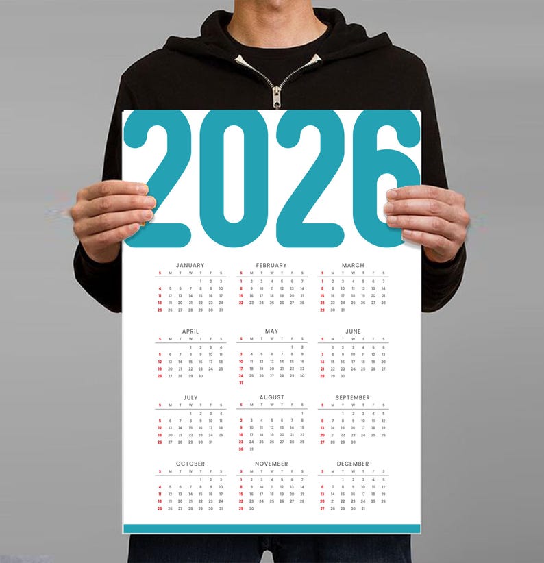 2026 Year At-a-glance Calendar, Eye Catching, Minimalist Pastel Wall ...