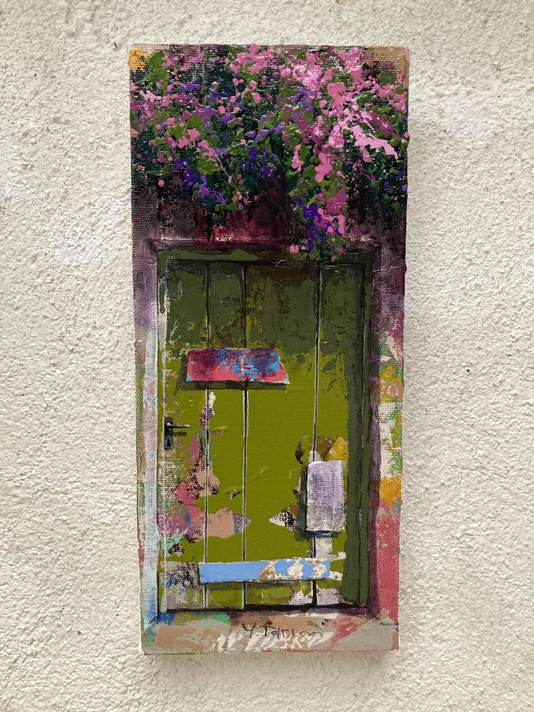 Mediterranean Door With Begonvilla, Original Acrylic Landscape Painting ...