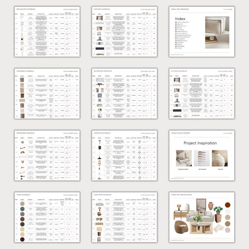 Interior Design Client Schedule Template, Finishes & Fixtures (canva ...