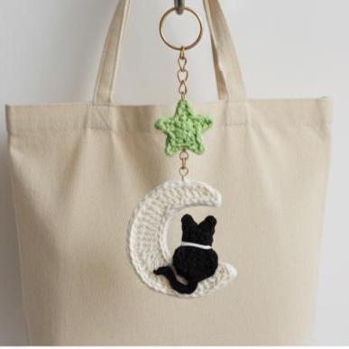 Crochet Cat Keychain Pattern PDF – Black Cat on Moon, Kawaii Celestial ...