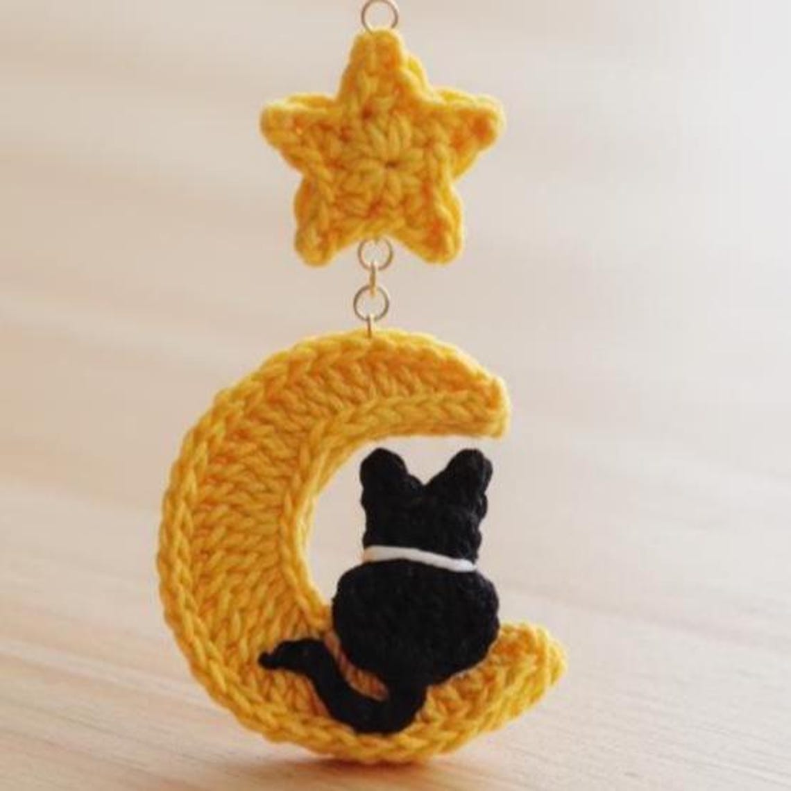Crochet Cat Keychain Pattern PDF – Black Cat on Moon, Kawaii Celestial ...