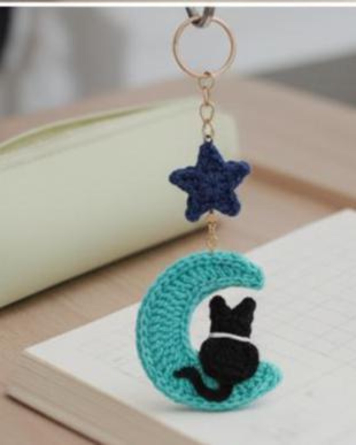 Crochet Cat Keychain Pattern PDF – Black Cat on Moon, Kawaii Celestial ...