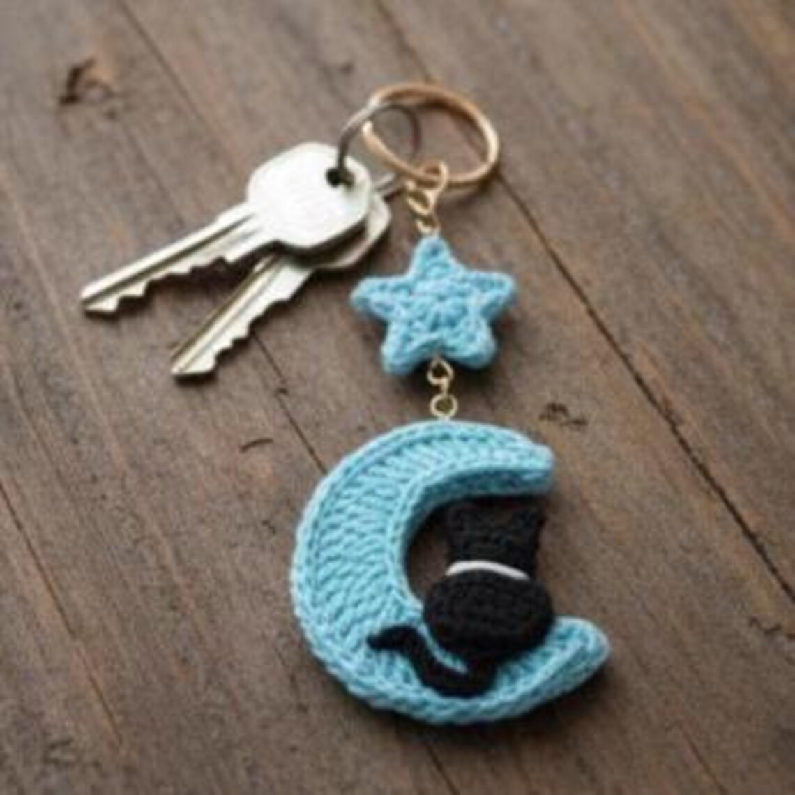 Crochet Cat Keychain Pattern PDF – Black Cat on Moon, Kawaii Celestial ...