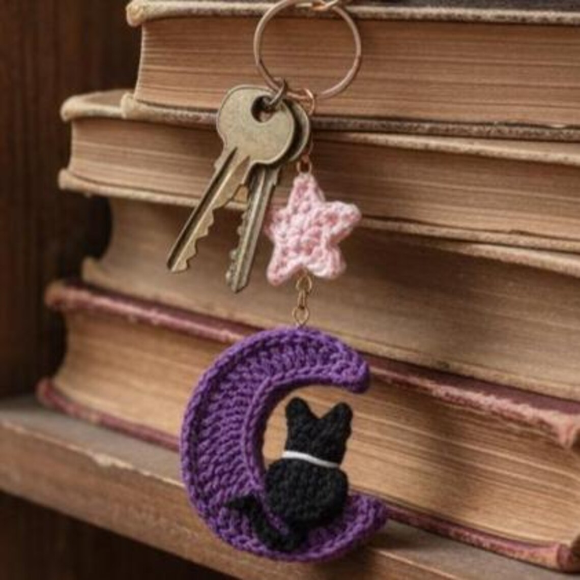 Crochet Cat Keychain Pattern PDF – Black Cat on Moon, Kawaii Celestial ...