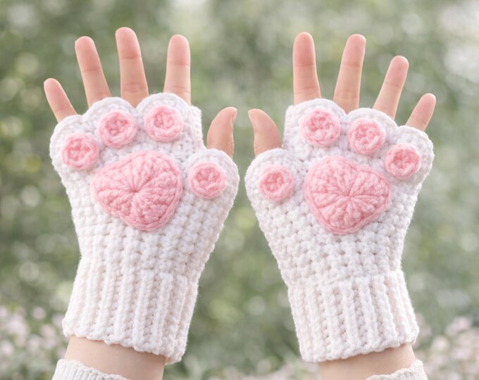 Cat Paw Fingerless Gloves Crochet Pattern PDF Cute Kawaii Paw Mittens ...