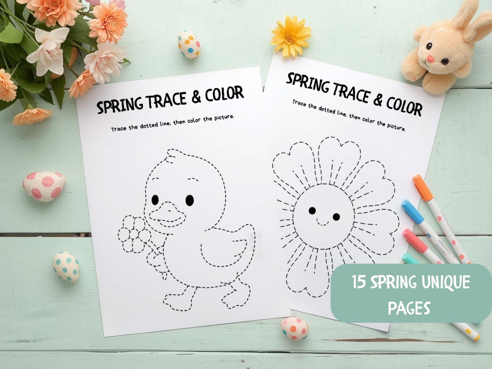 Spring Trace and Color Worksheets for Kids, Preschool Spring Activities ...