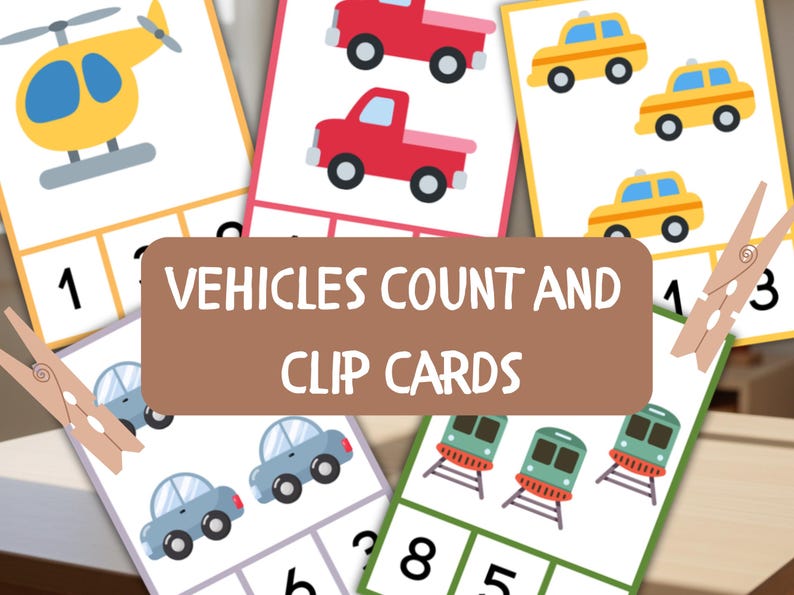 Vehicles Count and Clip Cards | Preschool Counting 1–10 | Printable ...