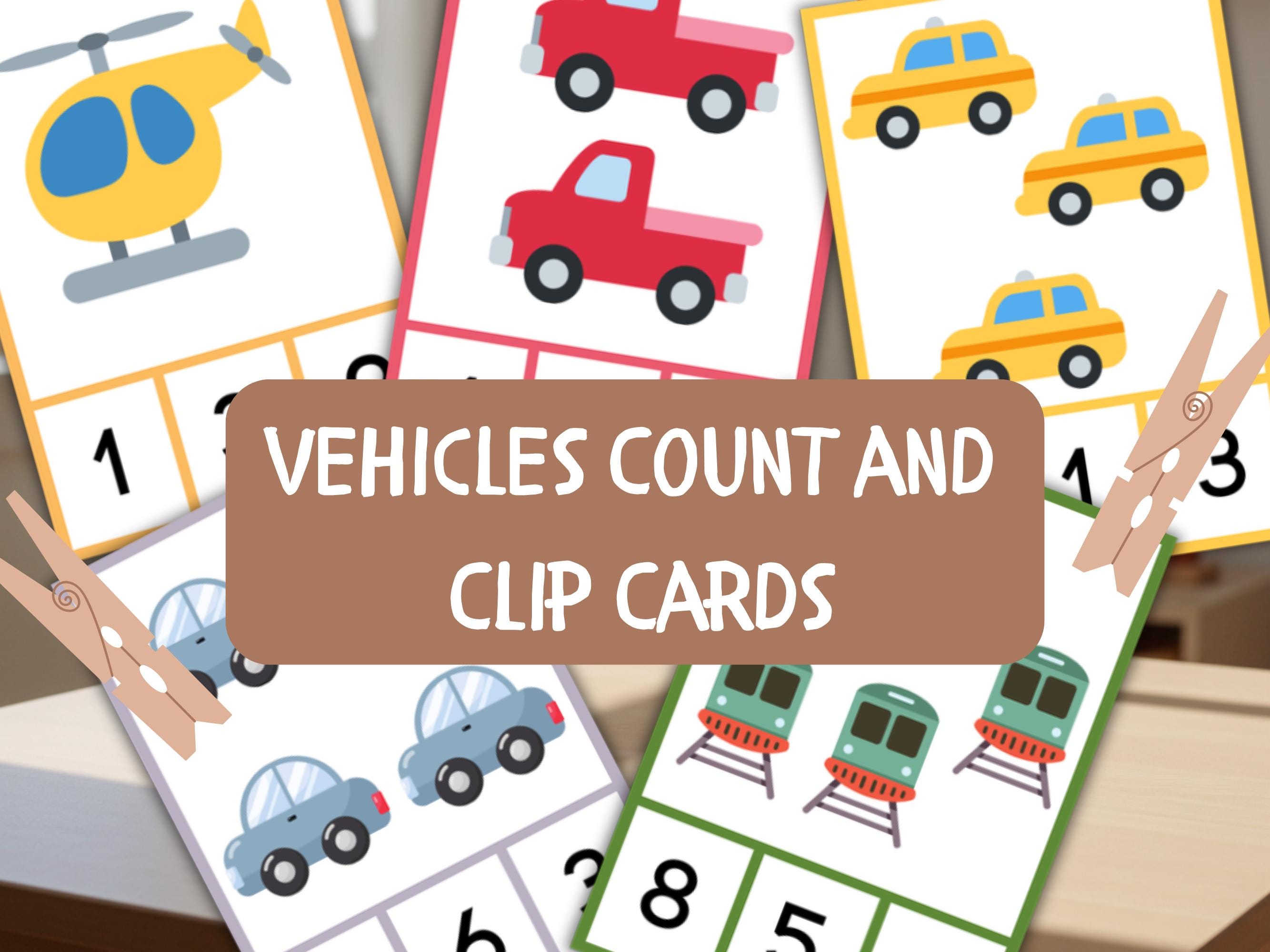 Vehicles Count and Clip Cards | Preschool Counting 1–10 | Printable ...
