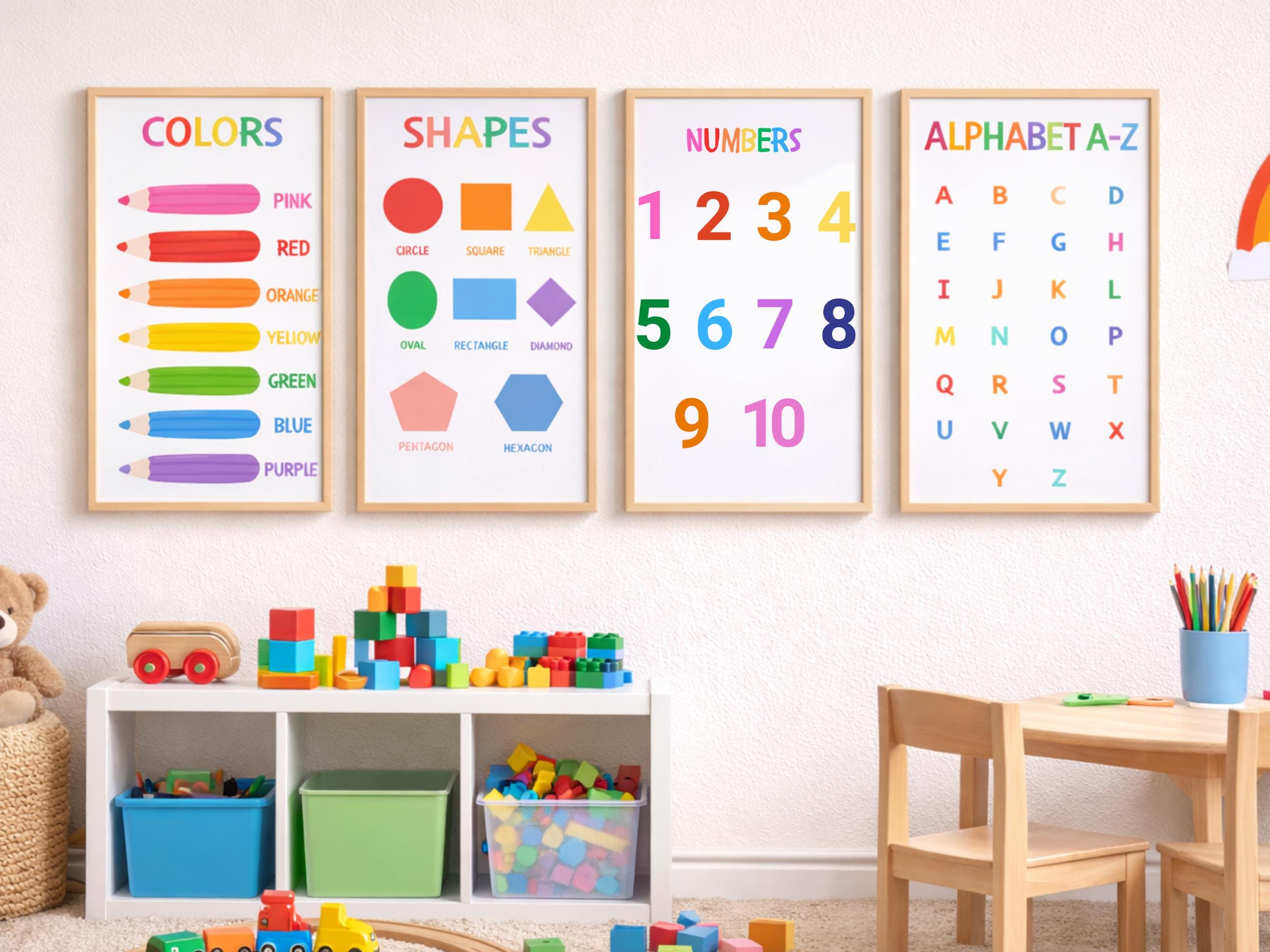 Preschool Basics Bundle | Colors, Shapes, Numbers & Alphabet Posters ...