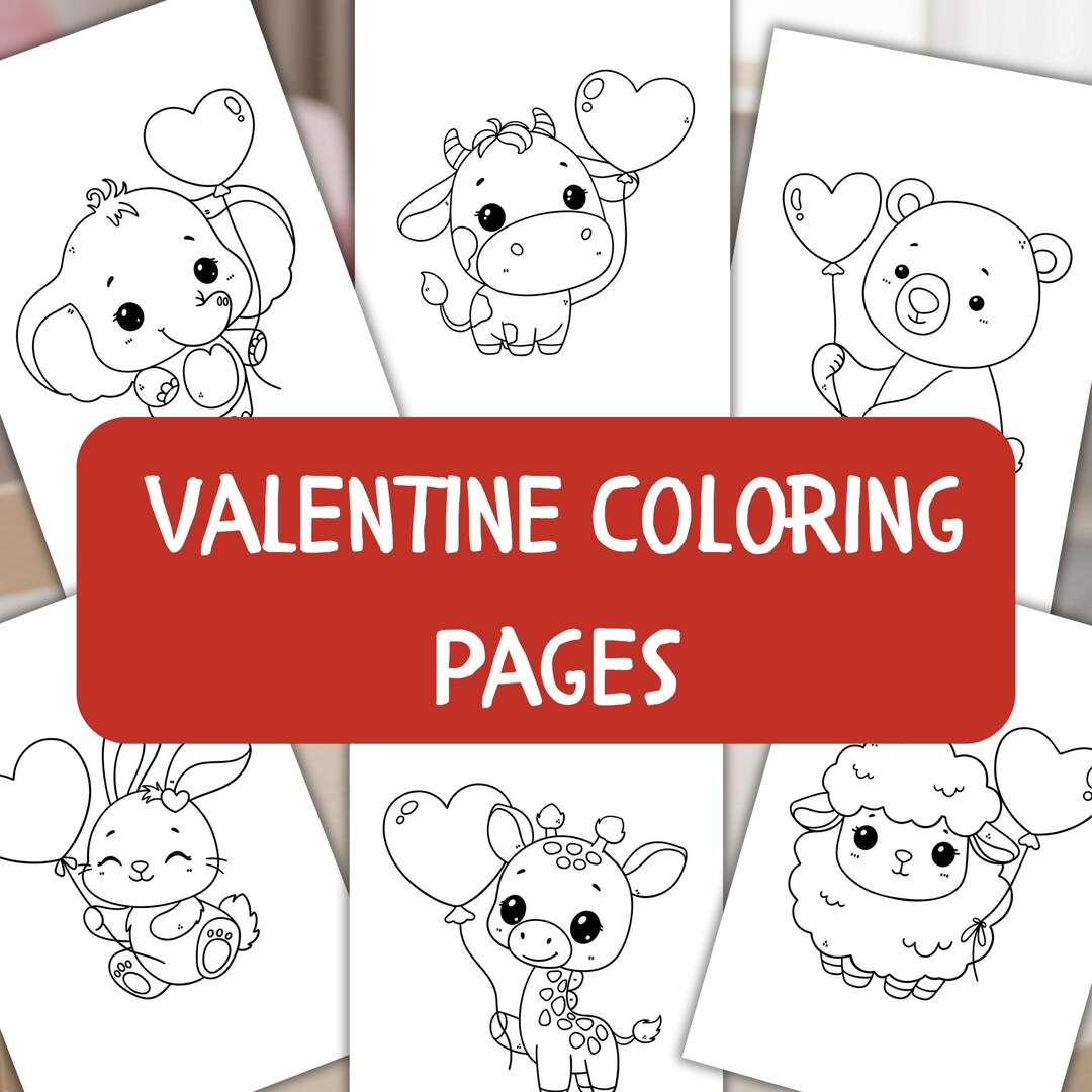 Valentine Animal Coloring Pages for Toddlers | Hearts (digital Download ...