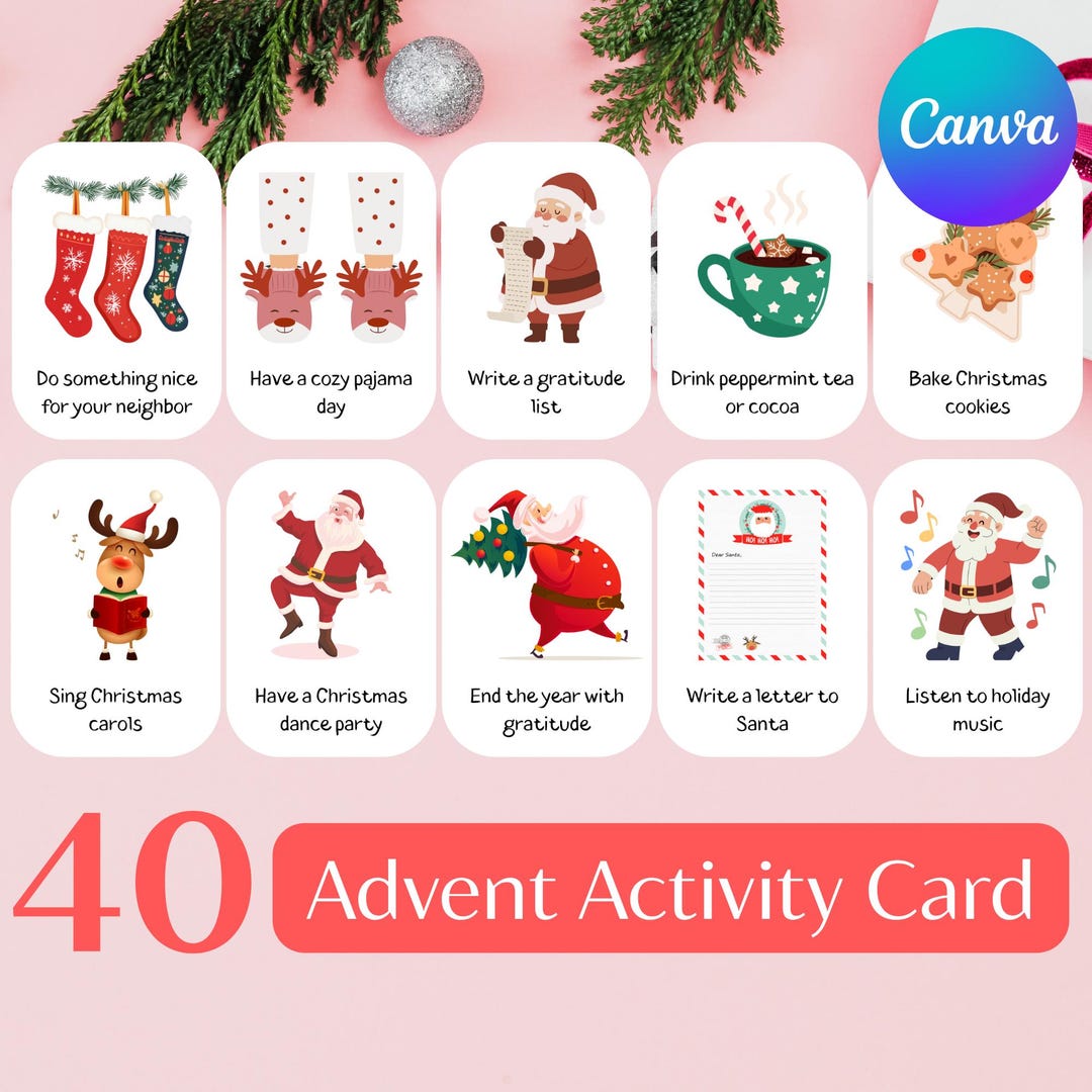 Editable Christmas Advent Activity Cards, Minimalist Holiday Printable ...