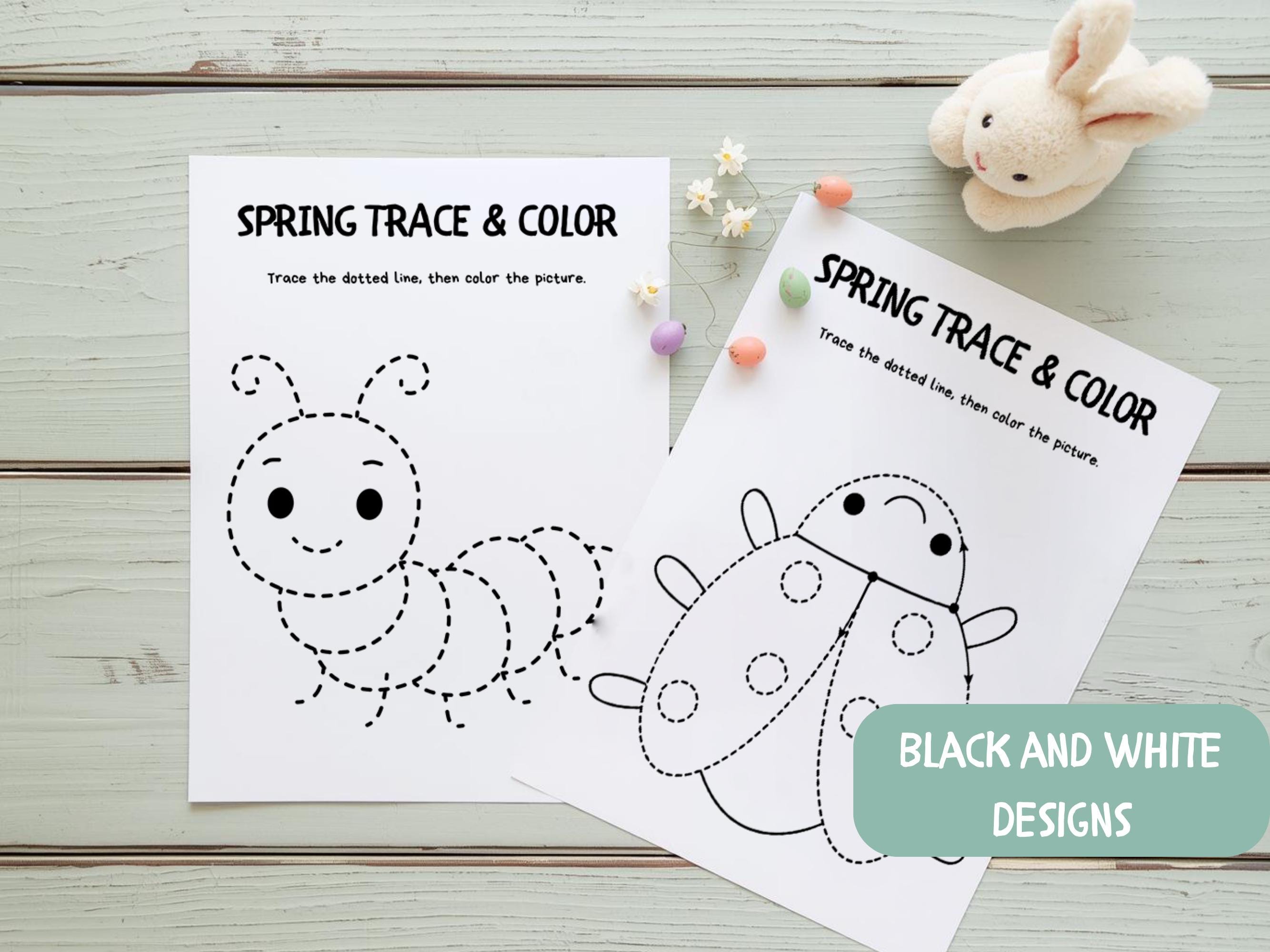 Spring Trace and Color Worksheets for Kids, Preschool Spring Activities ...