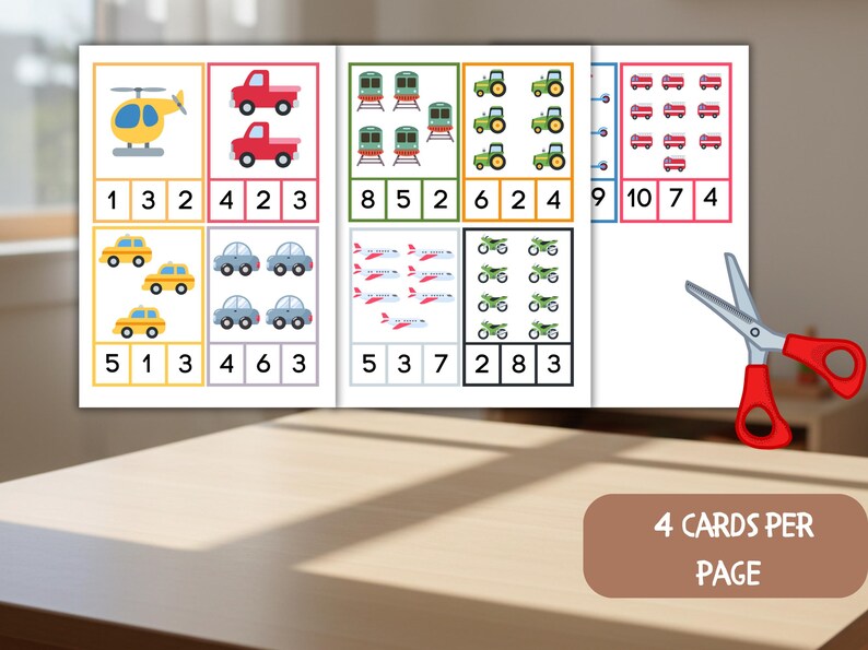 Vehicles Count and Clip Cards | Preschool Counting 1–10 | Printable ...