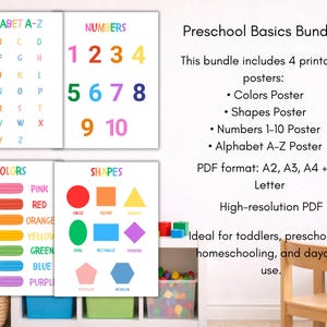 Preschool Basics Bundle | Colors, Shapes, Numbers & Alphabet Posters ...