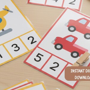 Vehicles Count and Clip Cards | Preschool Counting 1–10 | Printable ...