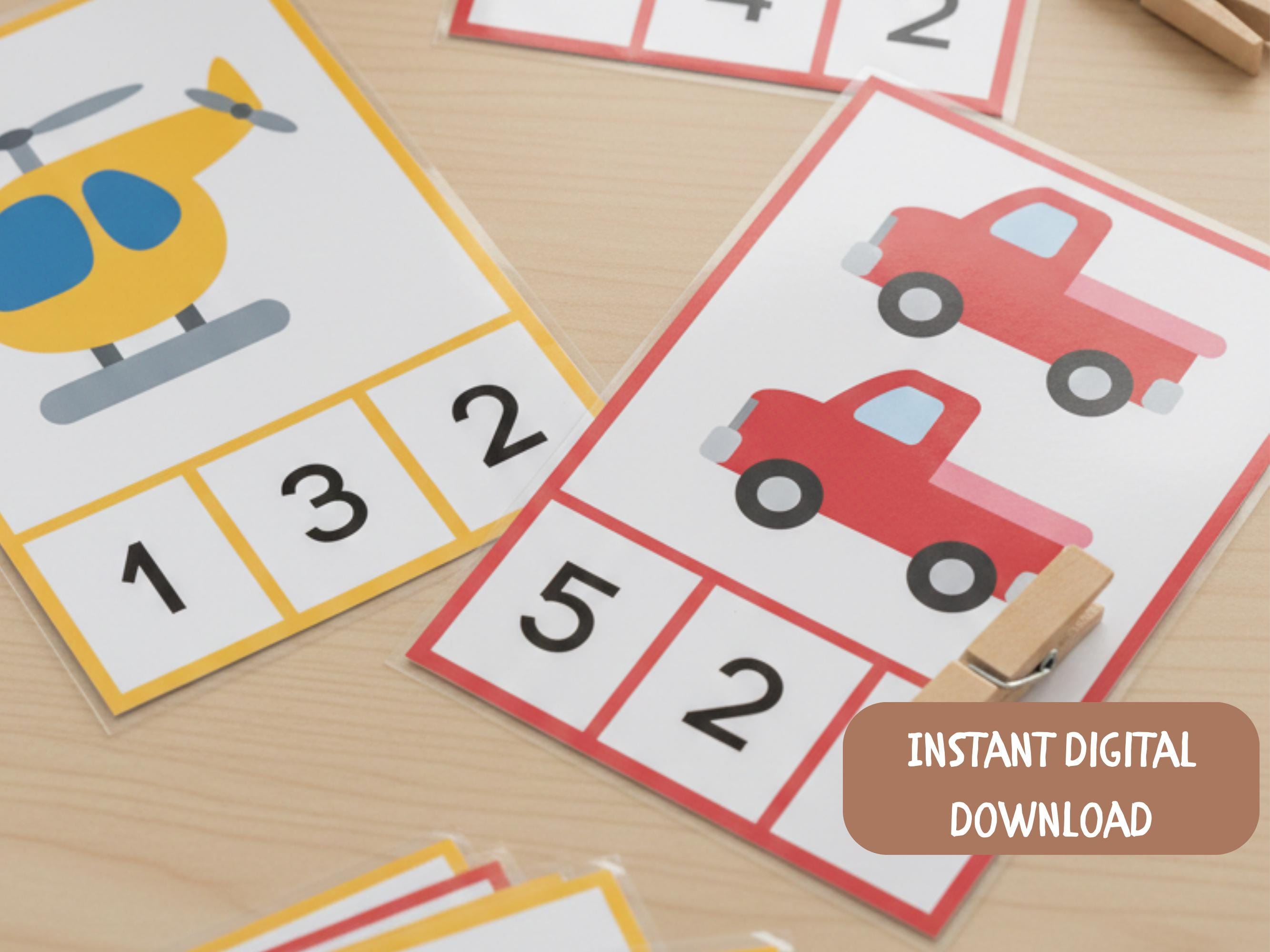 Vehicles Count and Clip Cards | Preschool Counting 1–10 | Printable ...