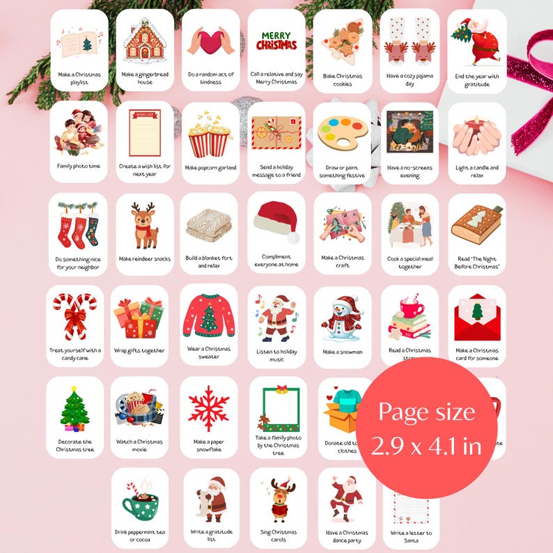 Editable Christmas Advent Activity Cards, Minimalist Holiday Printable ...