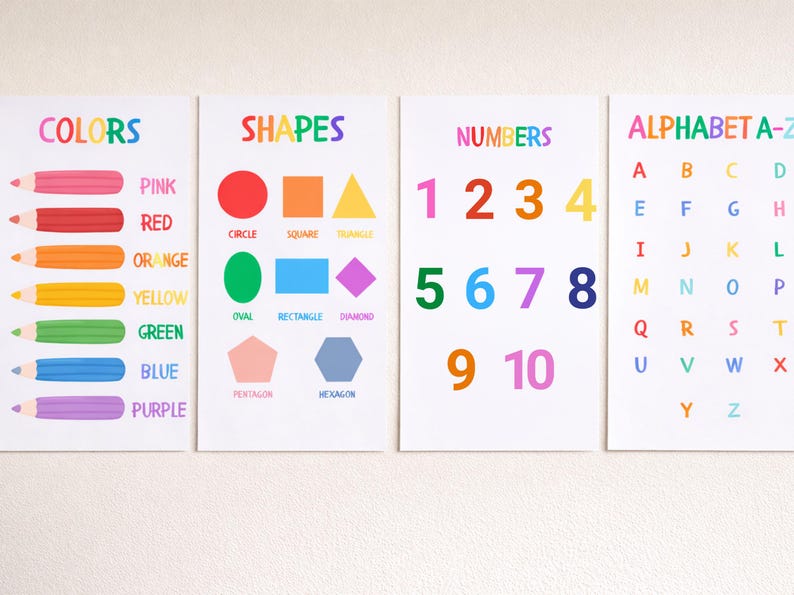 Preschool Basics Bundle | Colors, Shapes, Numbers & Alphabet Posters ...