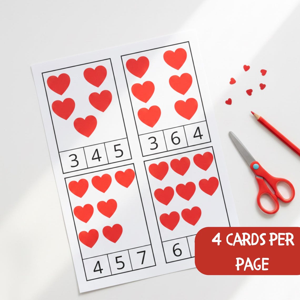 Valentine Counting 1–20 Printable | Heart Counting Cards | Preschool ...