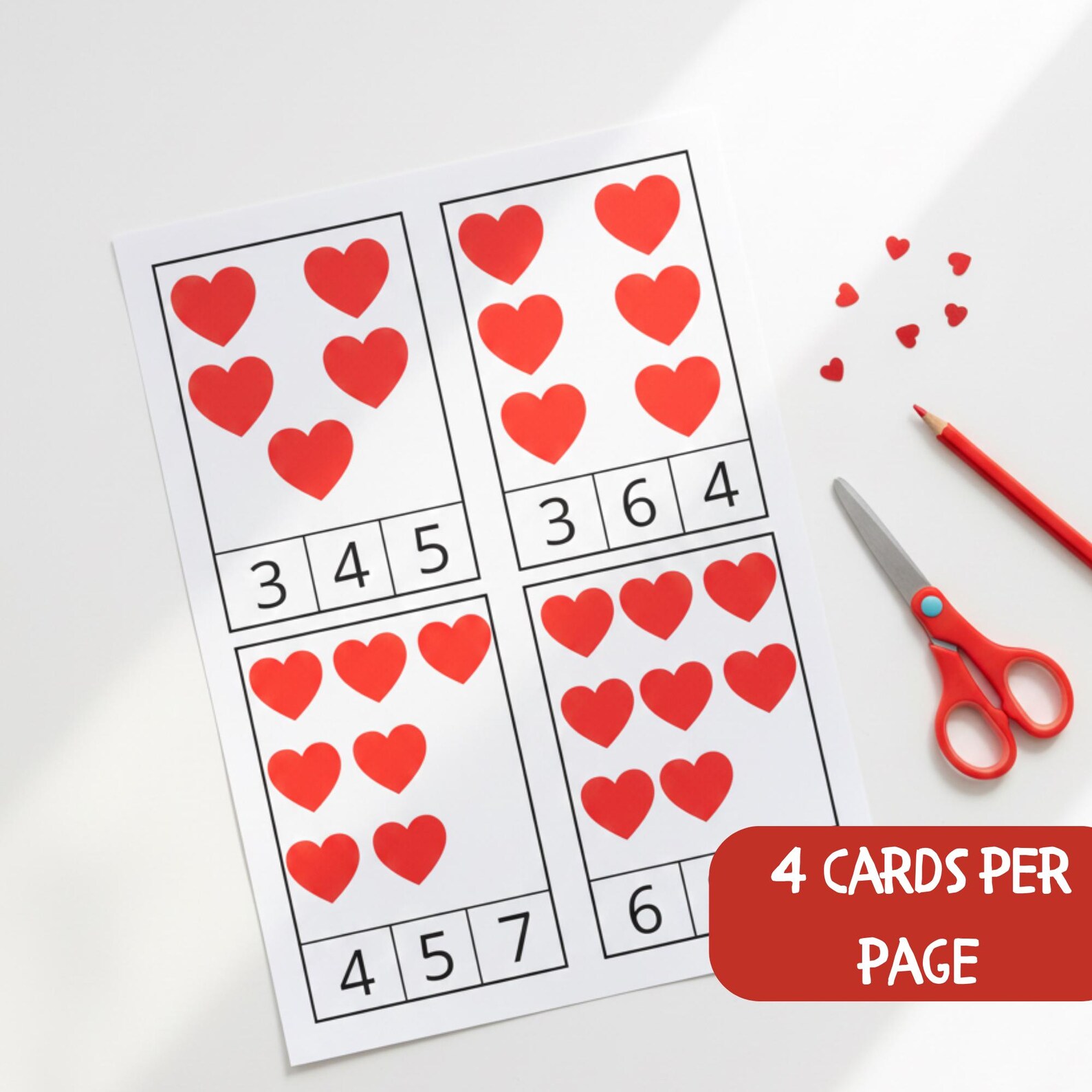 Valentine Counting 1–20 Printable | Heart Counting Cards | Preschool ...