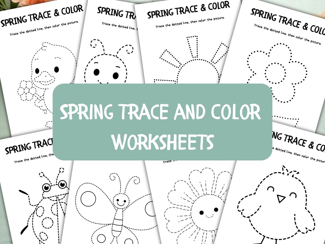 Spring Trace and Color Worksheets for Kids, Preschool Spring Activities ...