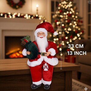Vintage Santa Claus Figures: Standing & Sitting Xmas Mantel Decor Set ...