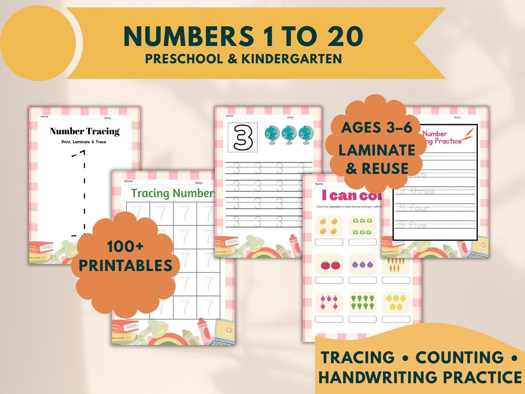 Numbers 1-20 Tracing Worksheets Counting and Number Writing Activities ...