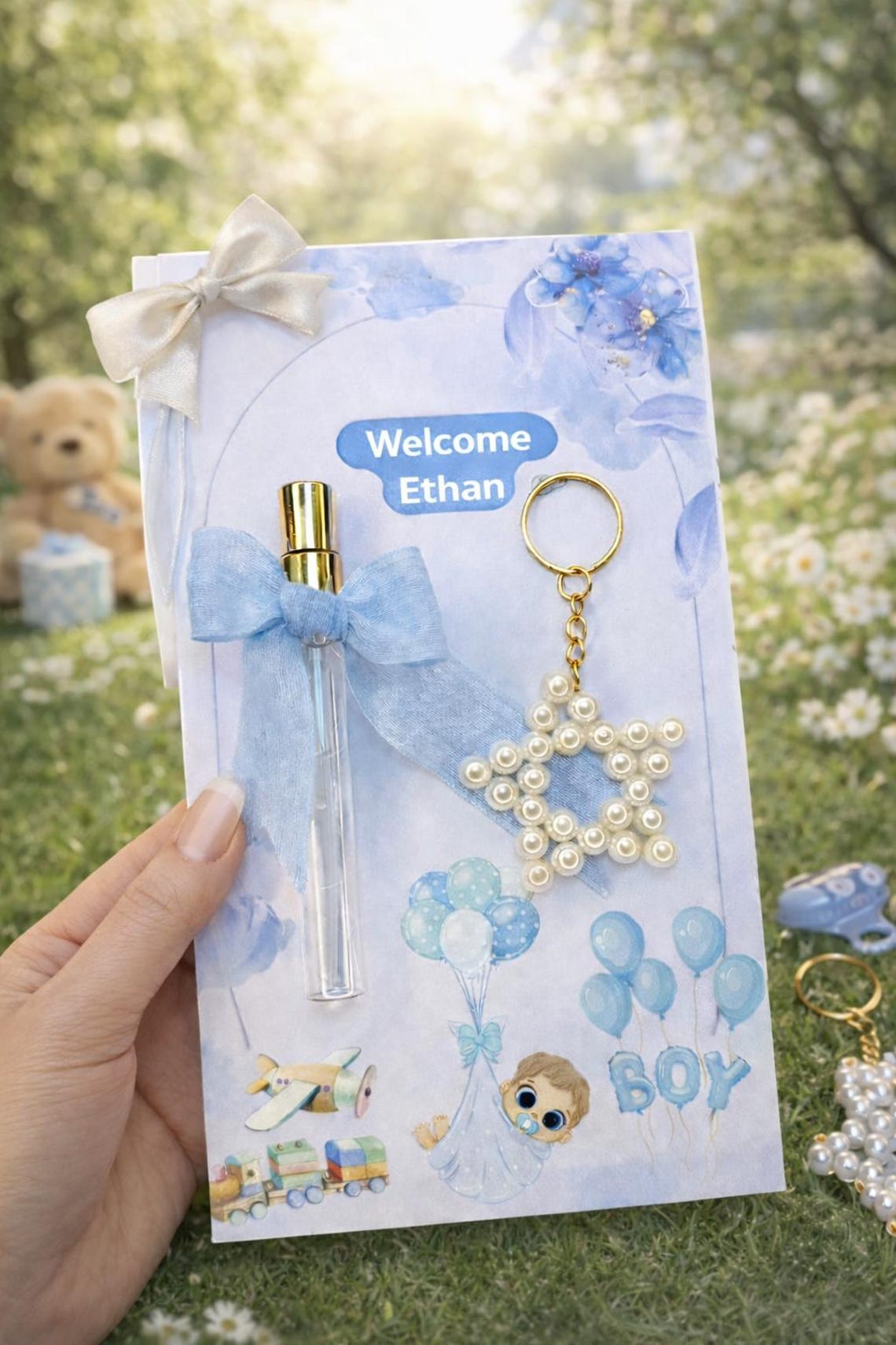 Pearl Handbag Keychain & Mini Bottle Set – Personalized Baby Shower ...