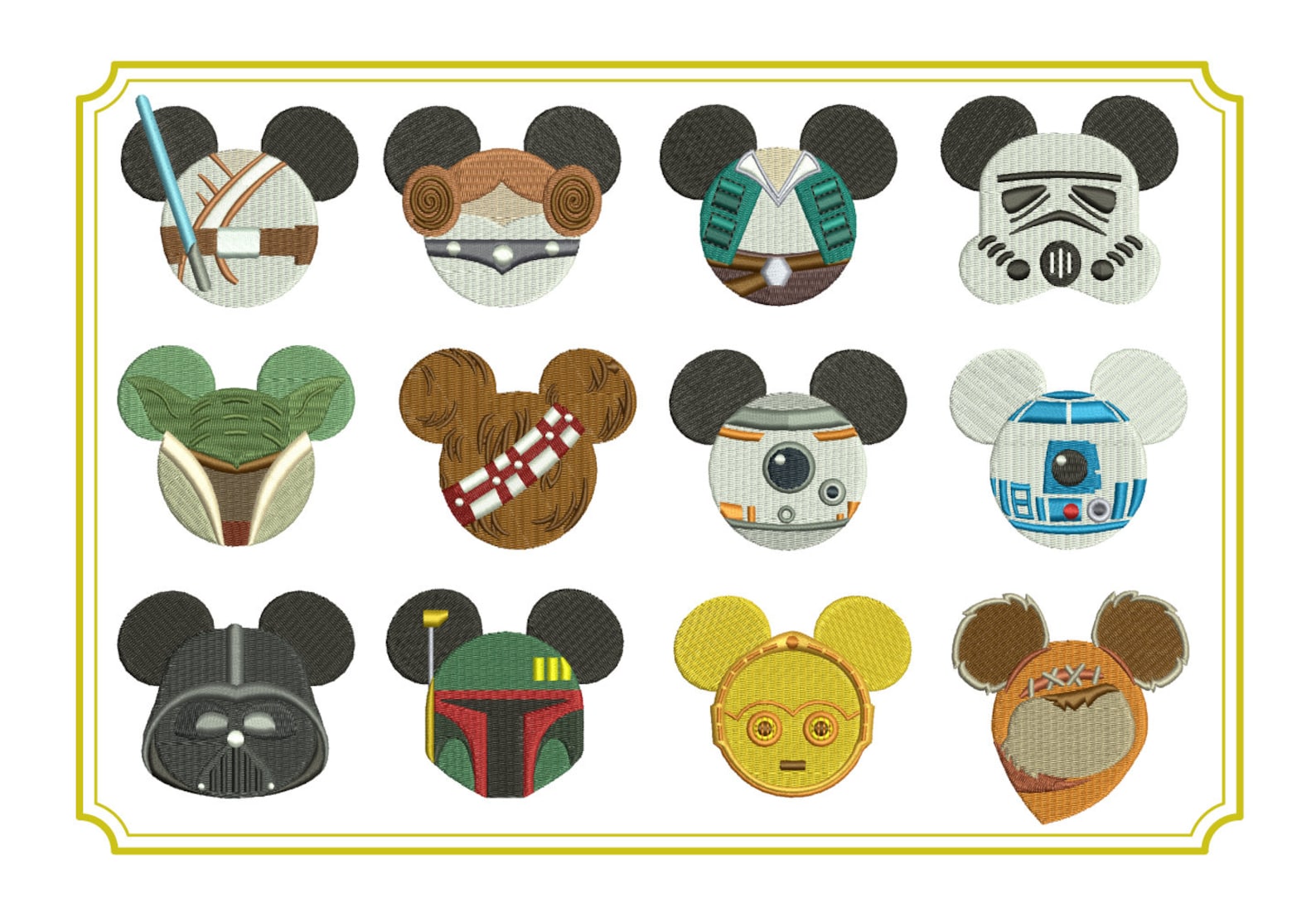 Mouse Star Wars Head Starwars Embroidery Design Set Stitch Fill Machine ...