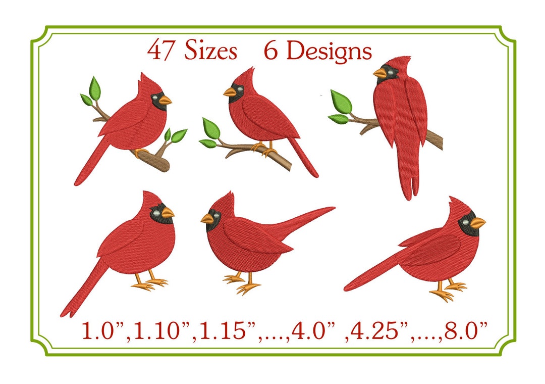 Mini Cardinal Bird Embroidery Design Fill Stitch Filled Machine ...