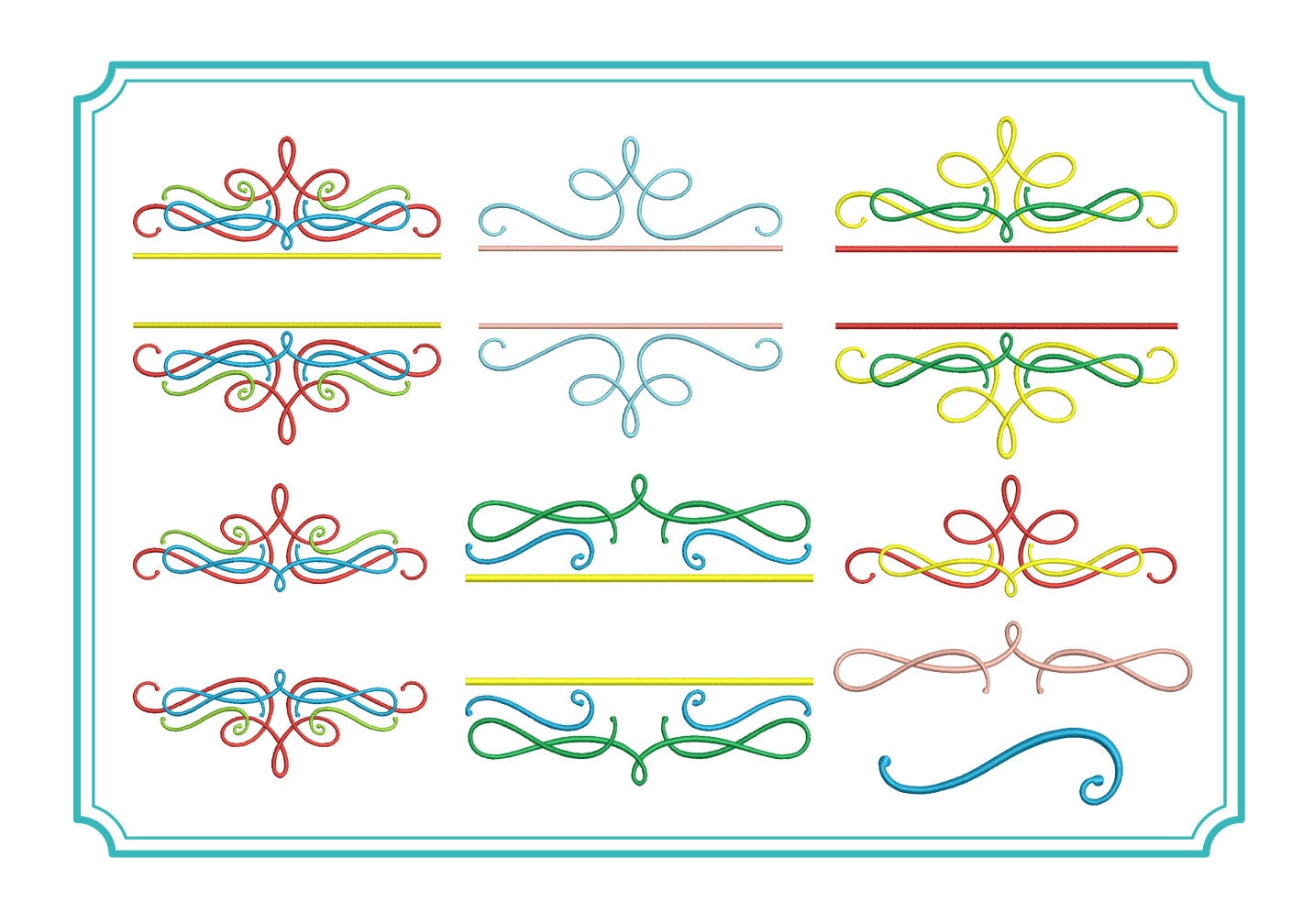 Flourish Accent Swirl Embroidery Scroll Ornament Design Set Stitch Fill ...