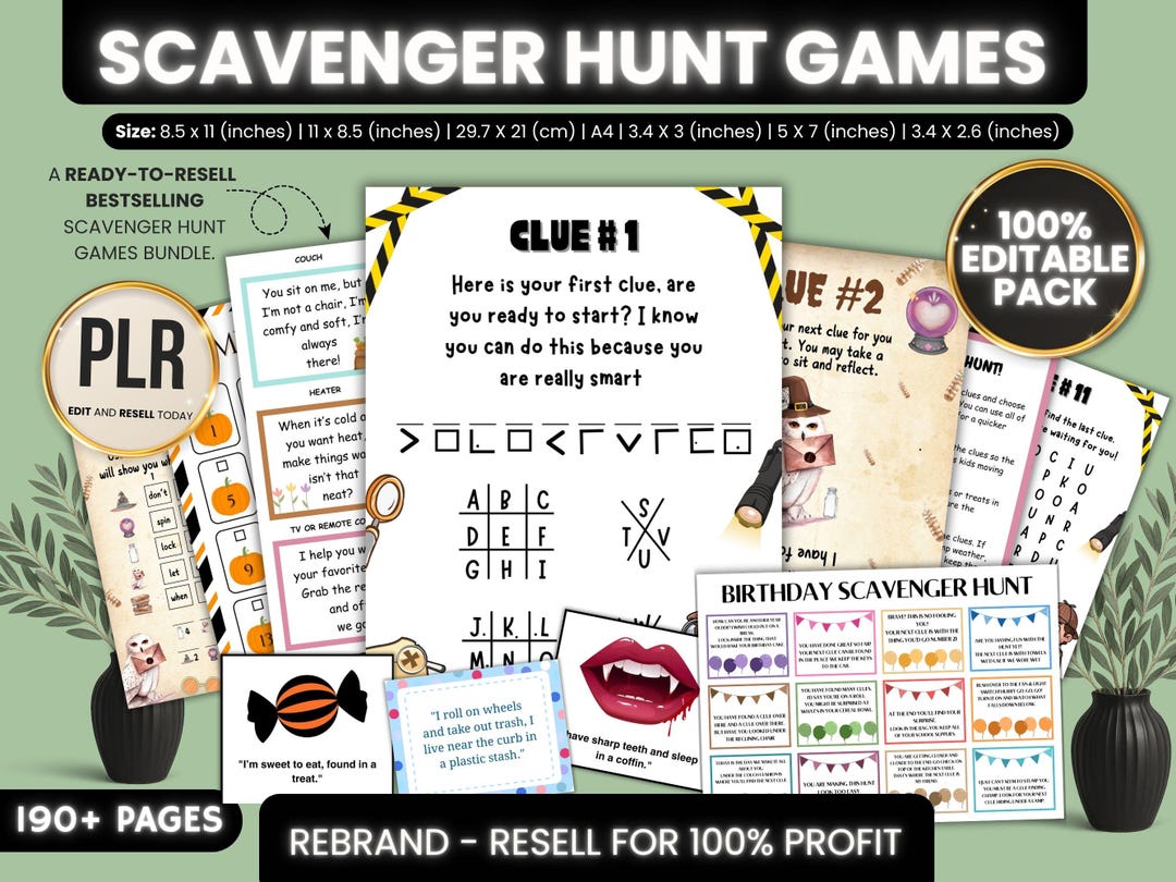 Scavenger Hunt Canva Templates PLR Bundle | Printable Editable Game ...