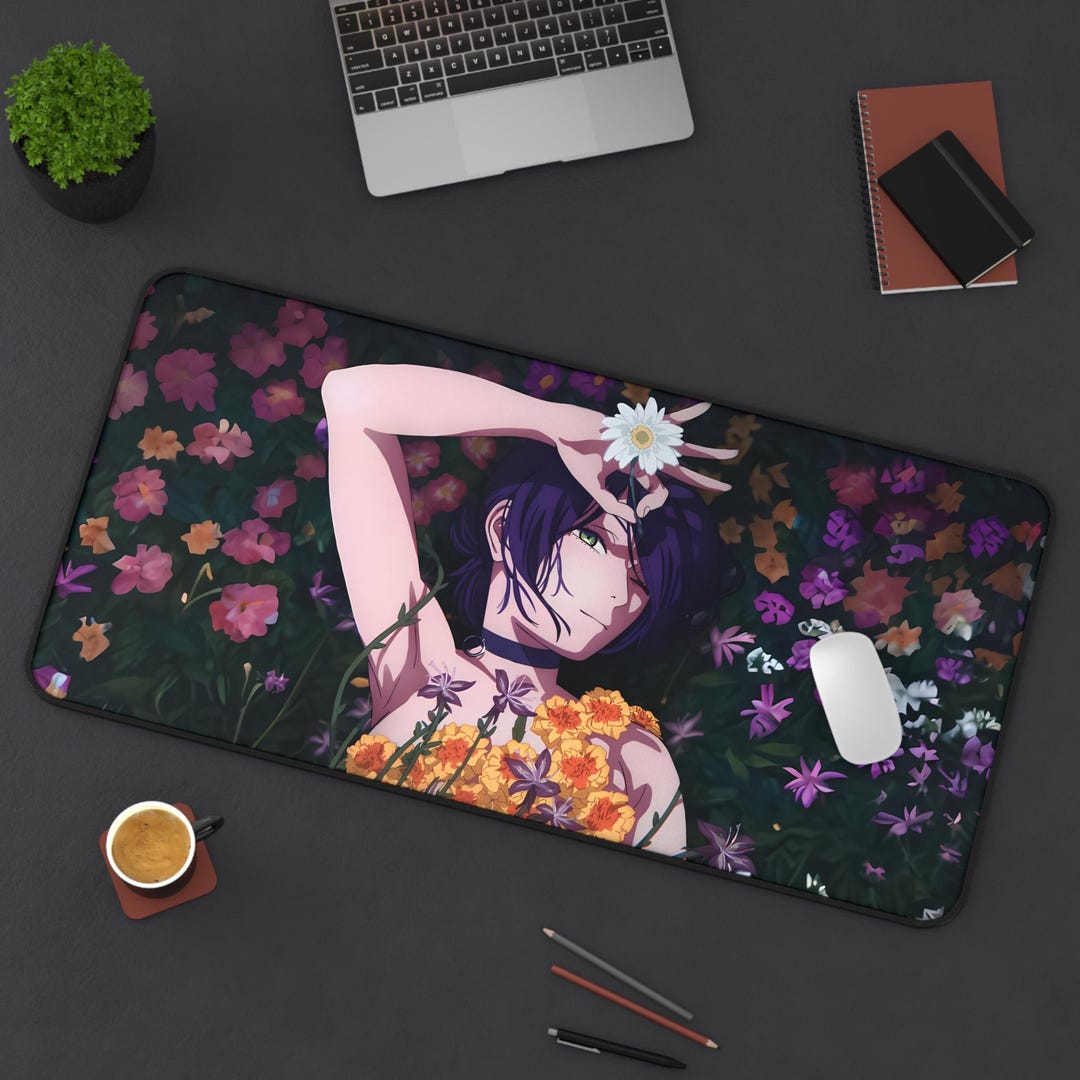 Anime Desk Mat Reze Art Cute Desk Mat Anime Floral Character Desk Mat ...
