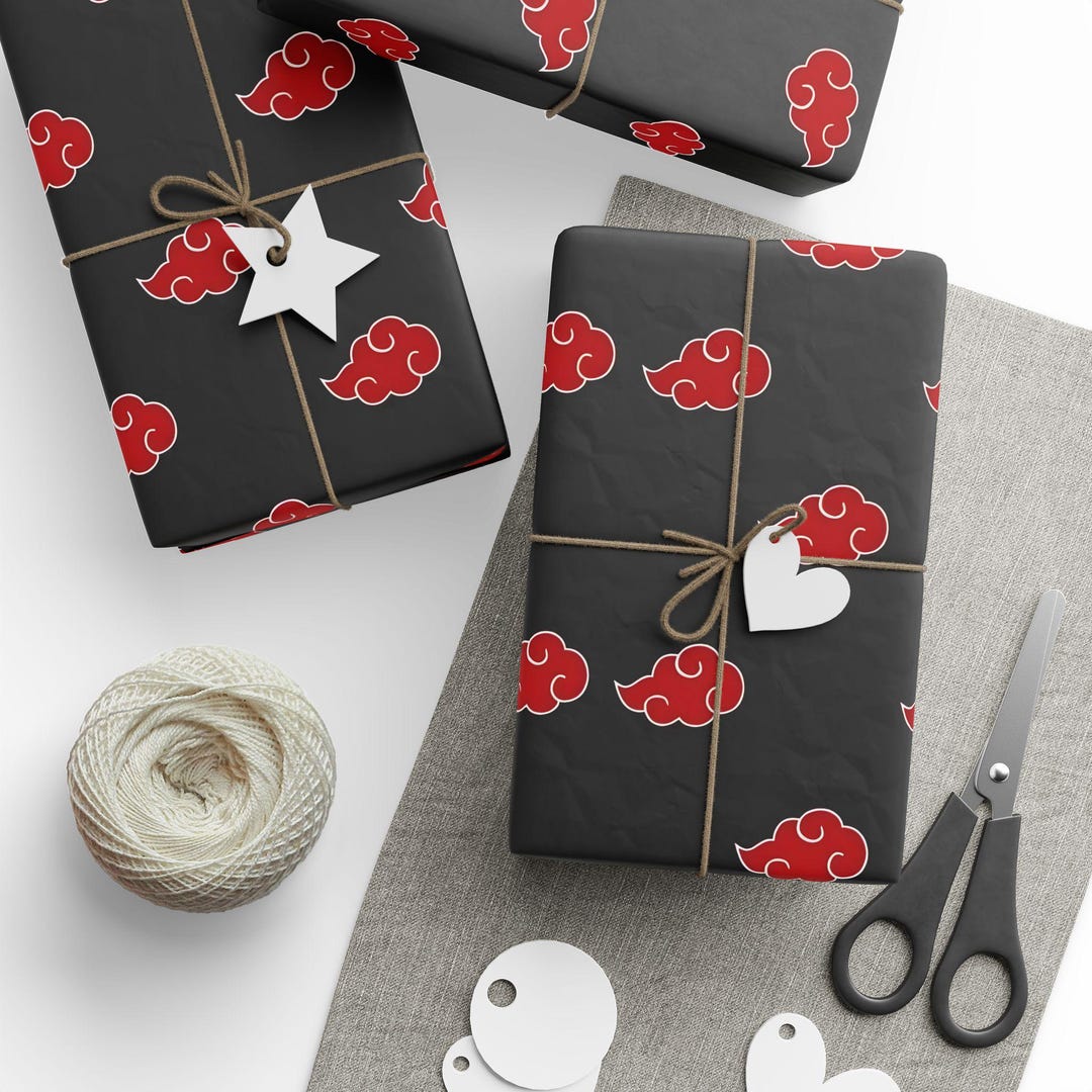 Anime Wrapping Paper Ninja Akatsuki Cloud Pattern Wrapping Papers Black ...
