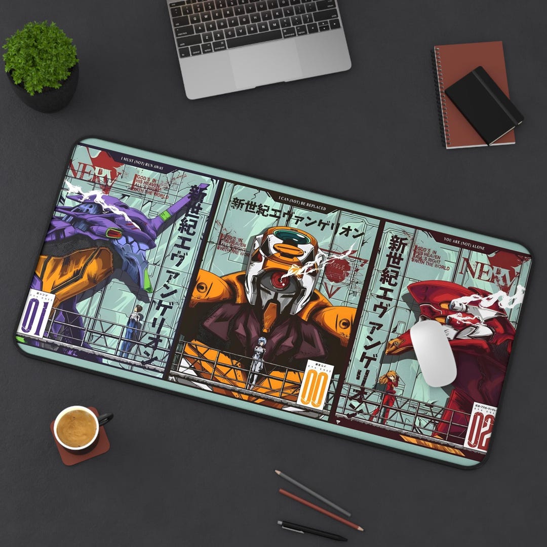 Anime Desk Mat Neon Genesis Evangelion Shinji, Asuka and Rei Mecha Gift ...