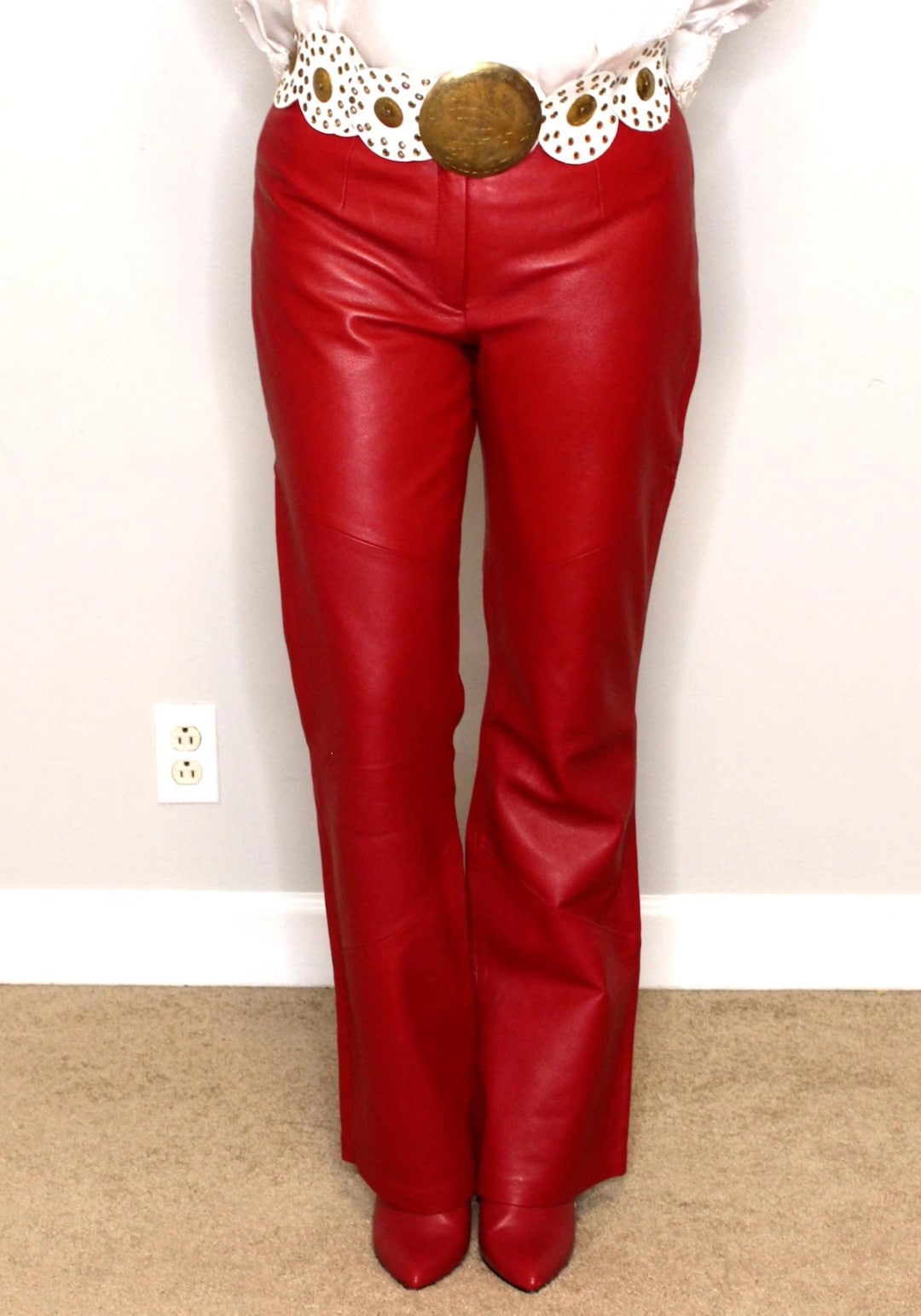 High Waisted Red Leather Pants | Women’s Straight Leg Genuine Leather ...