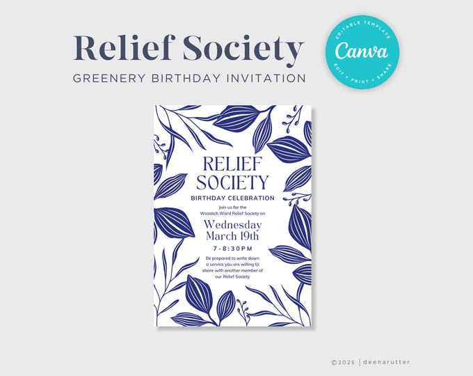 LDS Invitation, LDS Printable Invitation, Relief Society Birthday ...