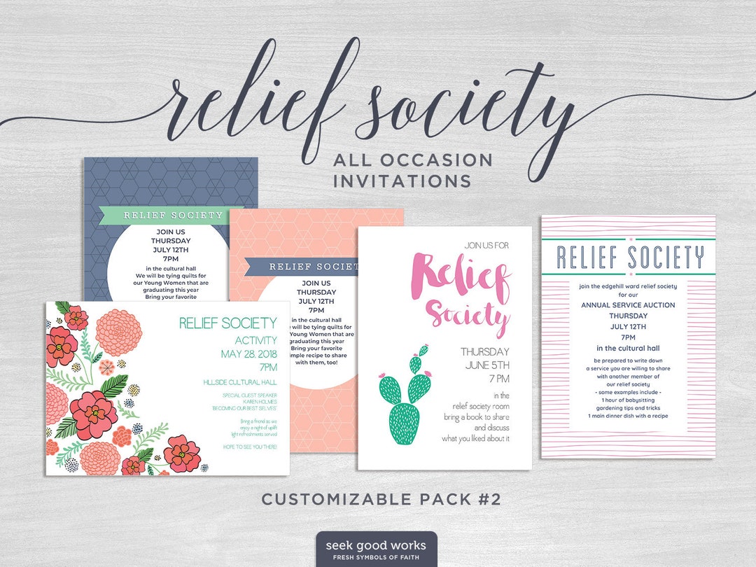Relief Society Invitations Pack 2 Handouts Announcement - Etsy