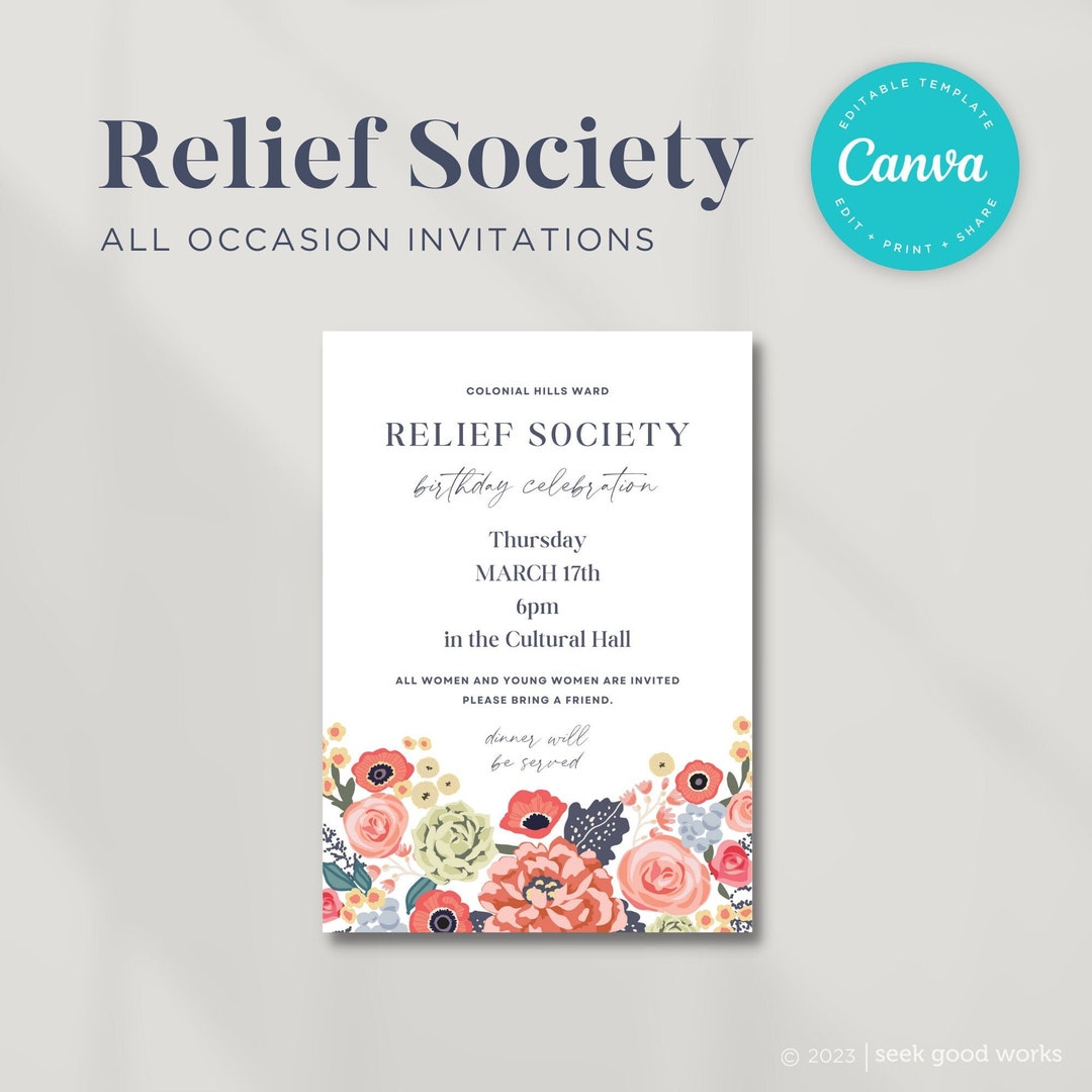 Relief Society Invites, Editable Template, All Occasion Floral ...