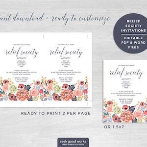 Relief Society Invitations Pack 1 Handouts Announcement - Etsy