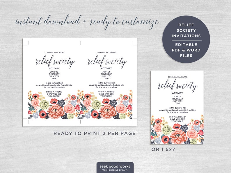 Relief Society Invitations Pack 1 Handouts Announcement - Etsy
