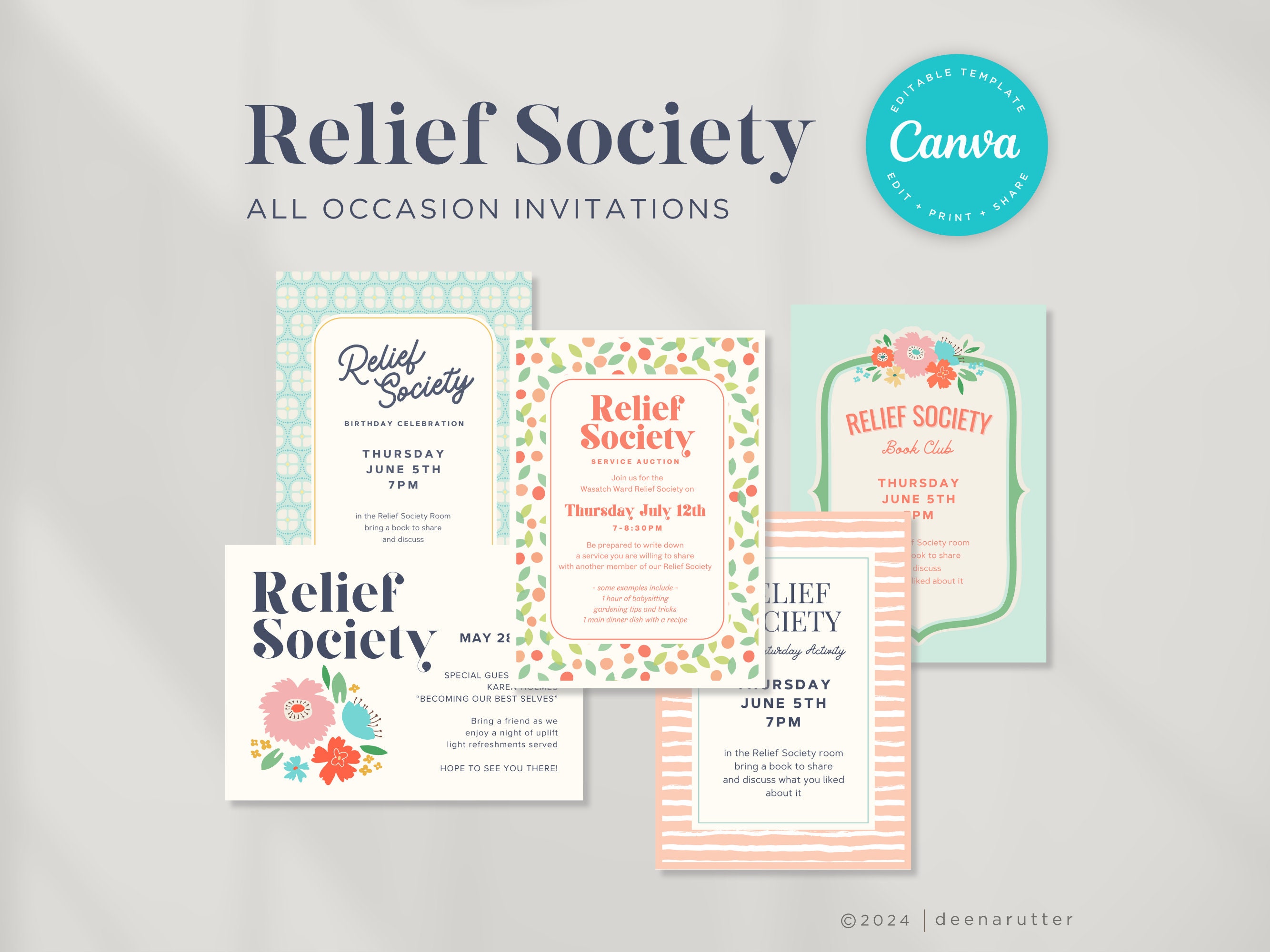 Relief Society Invitations Pack 3 Handouts Announcement Relief Society ...