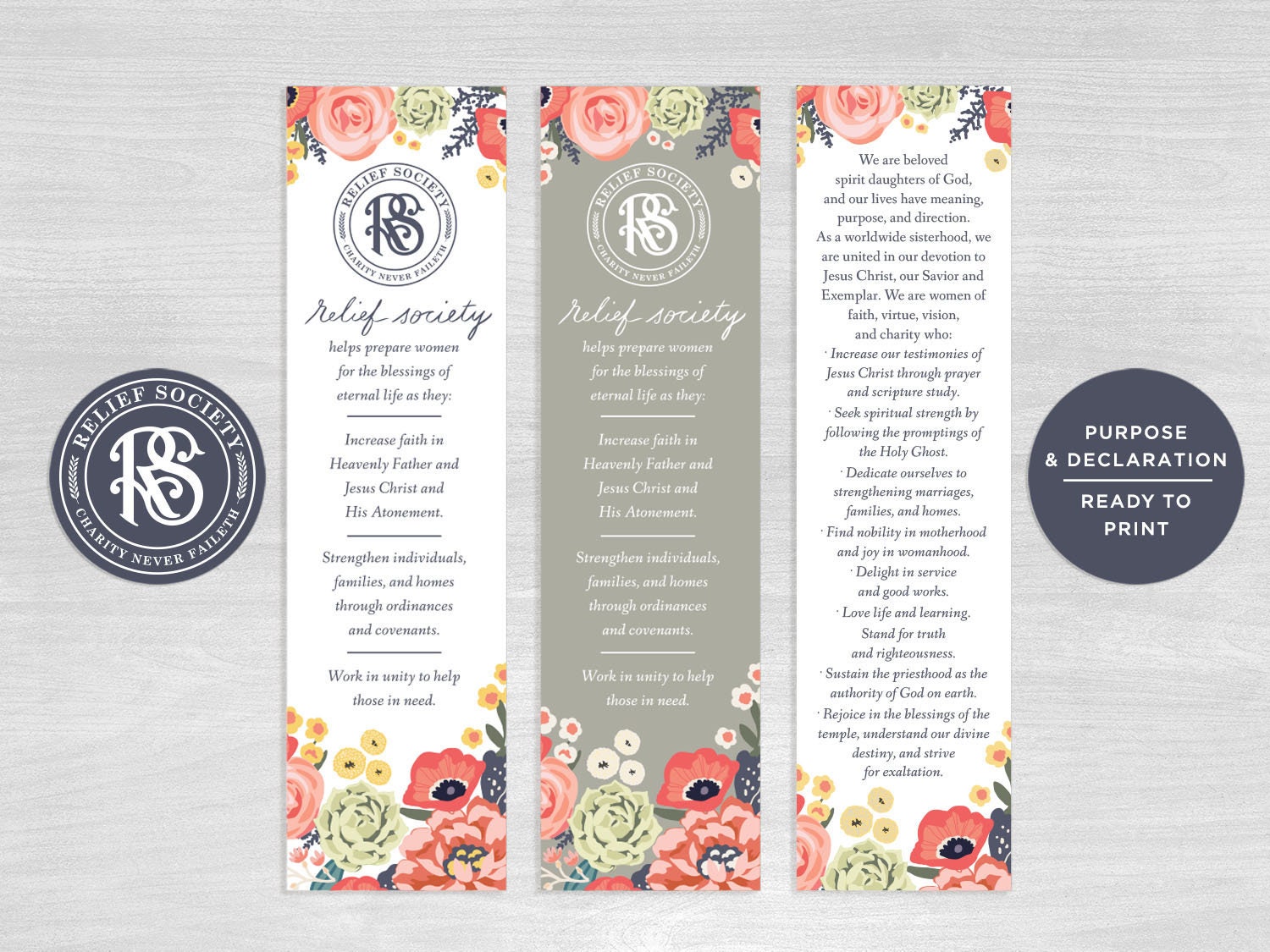 Relief Society Bookmarks Declaration and Purpose of Relief | Etsy