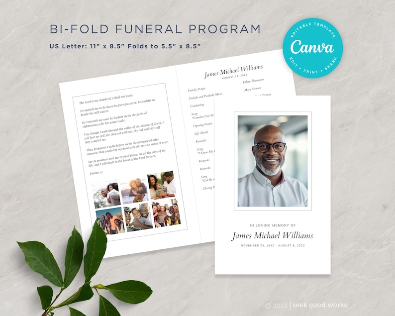 Editable Funeral Program Template Foldable Memorial Program Printable ...