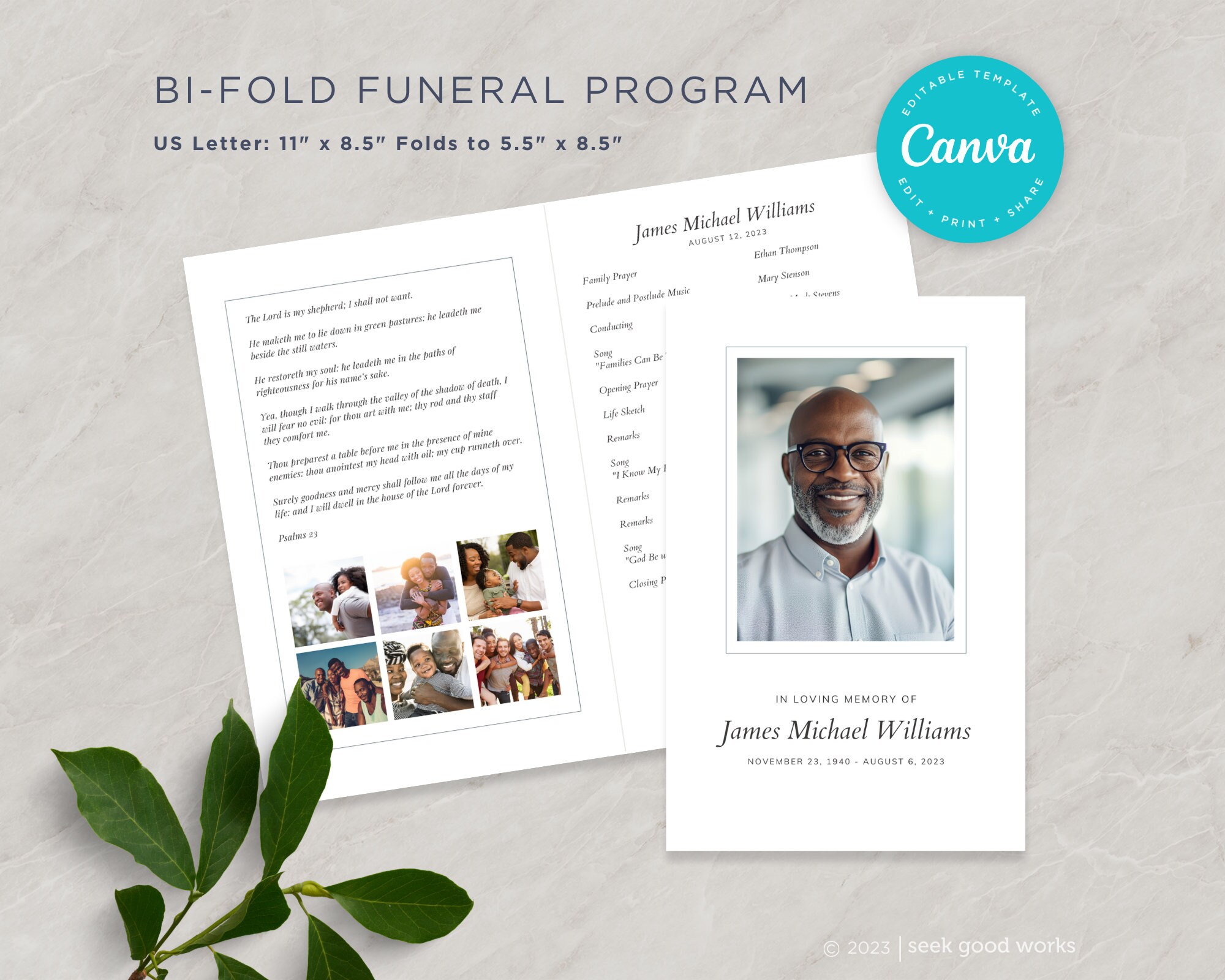 Editable Funeral Program Template Foldable Memorial Program Printable ...